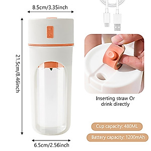 Portable Blender, 480ml Portable Juicer Blender with 6-Blade, Portable Blender Cup for Shakes and Smoothies, USB Blender for Office, Gym, Kitchen, Travel, Portable Blender