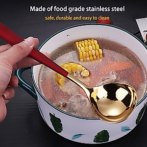 Cooking Spoons Stainless Steel Soup Spoon Long Handle Small Soup Spoon Big Head Deepened Round Spoon Household Soup Spoon Large Spoon Table Spoons (Color : Blue Gold)