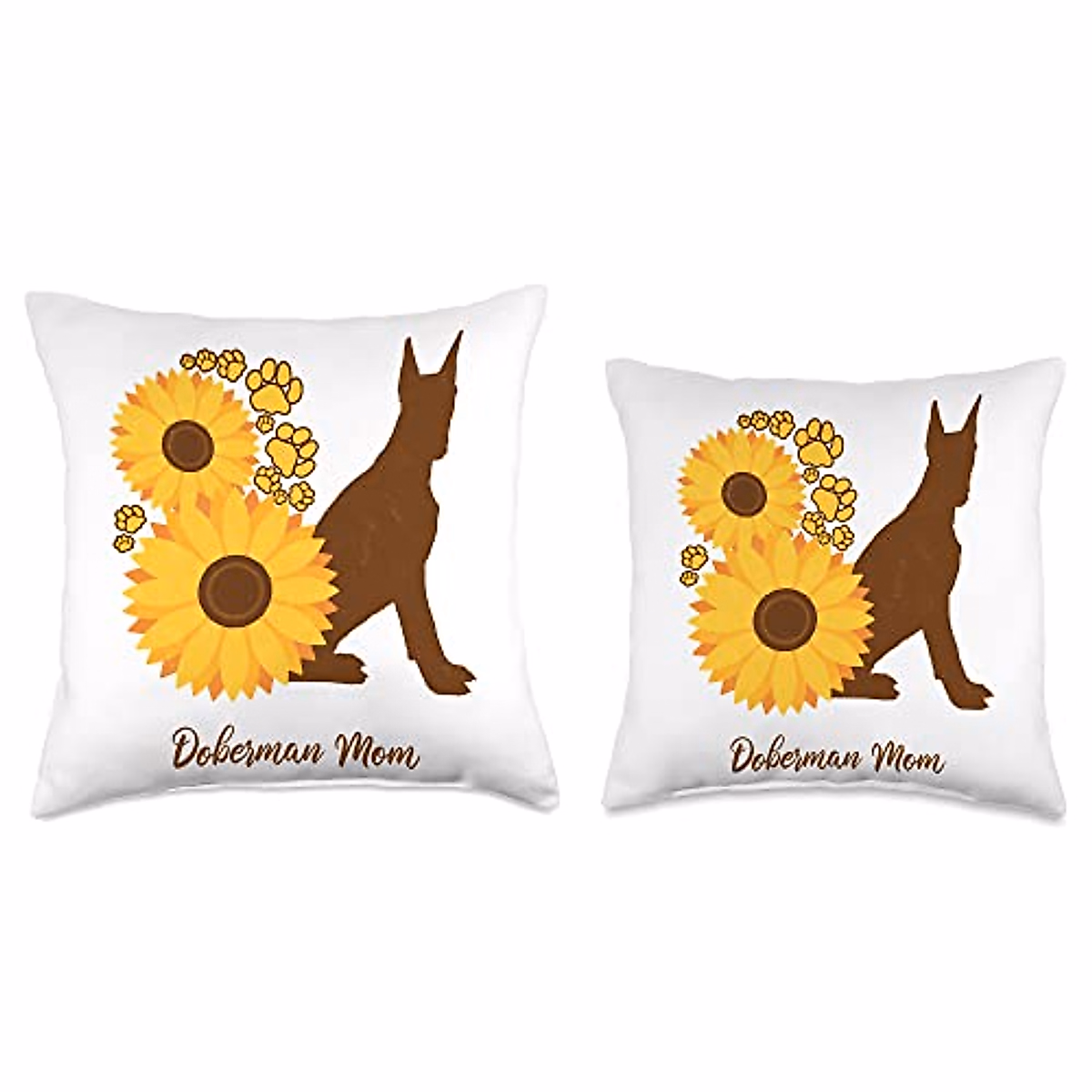 Doberman Gift for Women & Mom Sunflower Dog Mom-Dobie Doberman Throw Pillow, 18x18, Multicolor