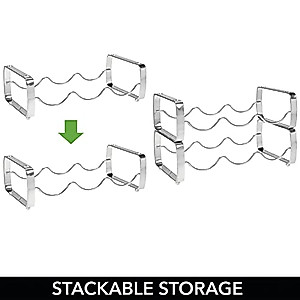 mDesign Metal Steel Free-Standing 3 Bottle Modular Wine Rack Storage Organizer for Kitchen Countertop, Table Top, Pantry, Fridge - Holder for Wine, Beer, Pop/Soda, Water, Stackable - 4 Pack - Chrome