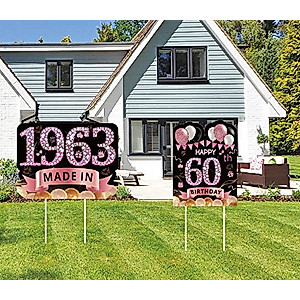 2Pcs 16" Large Happy 60th Birthday Party Yard Sign Decorations for Women,Rose Gold 60th Birthday Yard Signs with Stakes,Weatherproof Outdoor Lawn Decorations (New 60th)