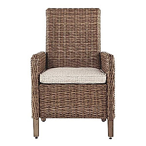 Signature Design by Ashley Beachcroft Outdoor Left & Right Arm Facing Wicker Patio Loveseats, Brown & Beige & Beachcroft Wicker Arm Chair with Cushion, 2 Count, Brown