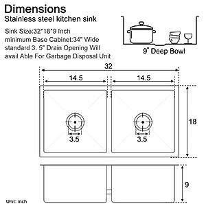 TSIBOMU 32 x 18 inch Undermount Double Bowl Kitchen Sink, 304 Stainless Steel 50/50 Double Bowl Workstation Sink (Brushed)