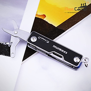 munkees 10-in-1 multi-purpose pocket tool with safety lock knives, rope cutter, bottle opener, screwdriver