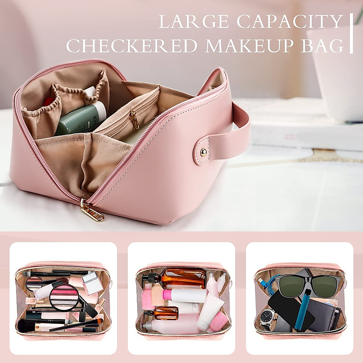 Ovenot Large Capacity Travel Cosmetic Bag with Handle and Divider - Multifunctional Makeup Bag for Easy Access, Waterproof