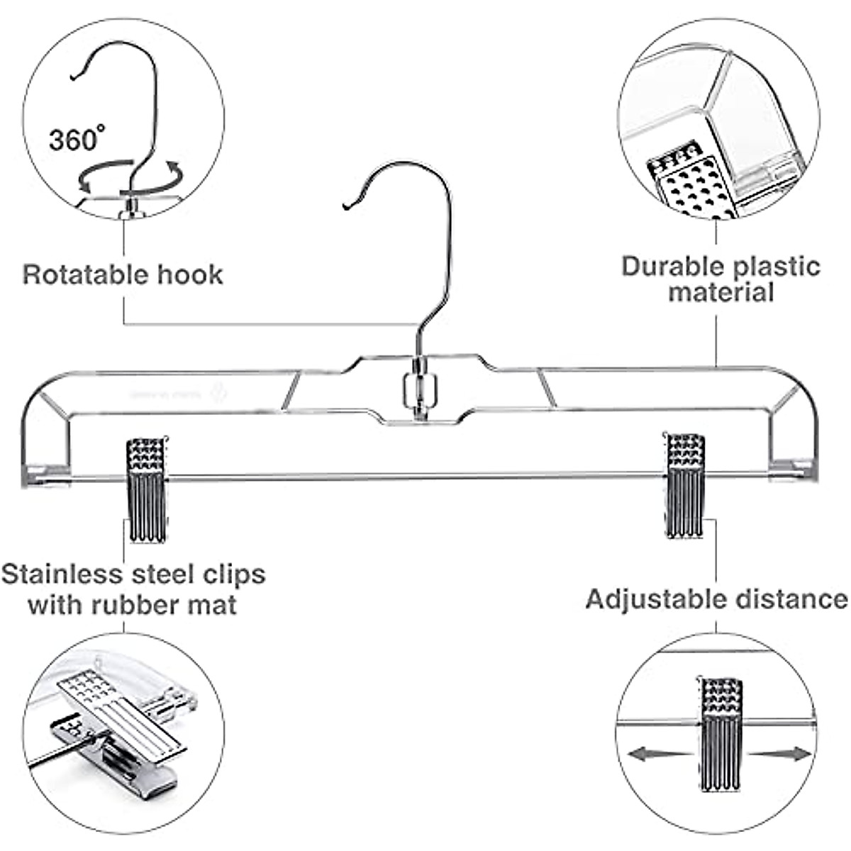 HOUSE DAY Clear Skirt Hangers 12 Pack and White Velvet Hangers 50 Pack, Closet Hangers Set, College Dorm Room Essentials