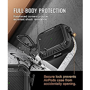 MOBOSI Compatible with AirPods 3 Generation Charging Case (2021), Secure Lock Clip Full Body Rugged Hard Shell Protective Cover with Keychain, Black