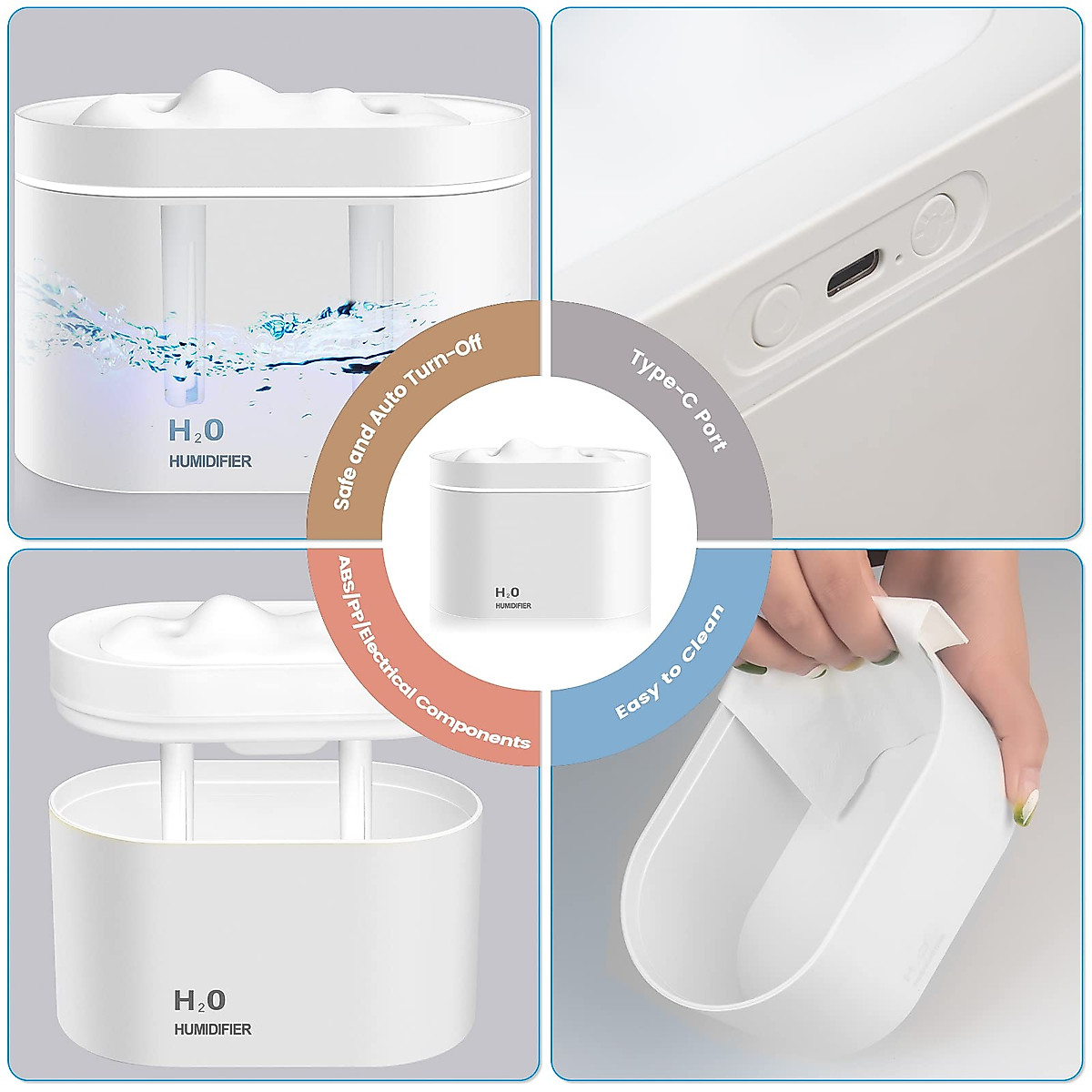 Mini Humidifier, 800ml Small Plant Humidifier, Portable Cool Mist Humidifiers for Bedroom, Personal Desk Humidifier for Baby Office Home, Auto Shut Off, Dual Nozzle Design, Super Quiet, White