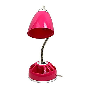 Limelights LD1015-PNK Flossy Organizer Desk Lamp with Charging Outlet Lazy Susan Base, Hot Pink