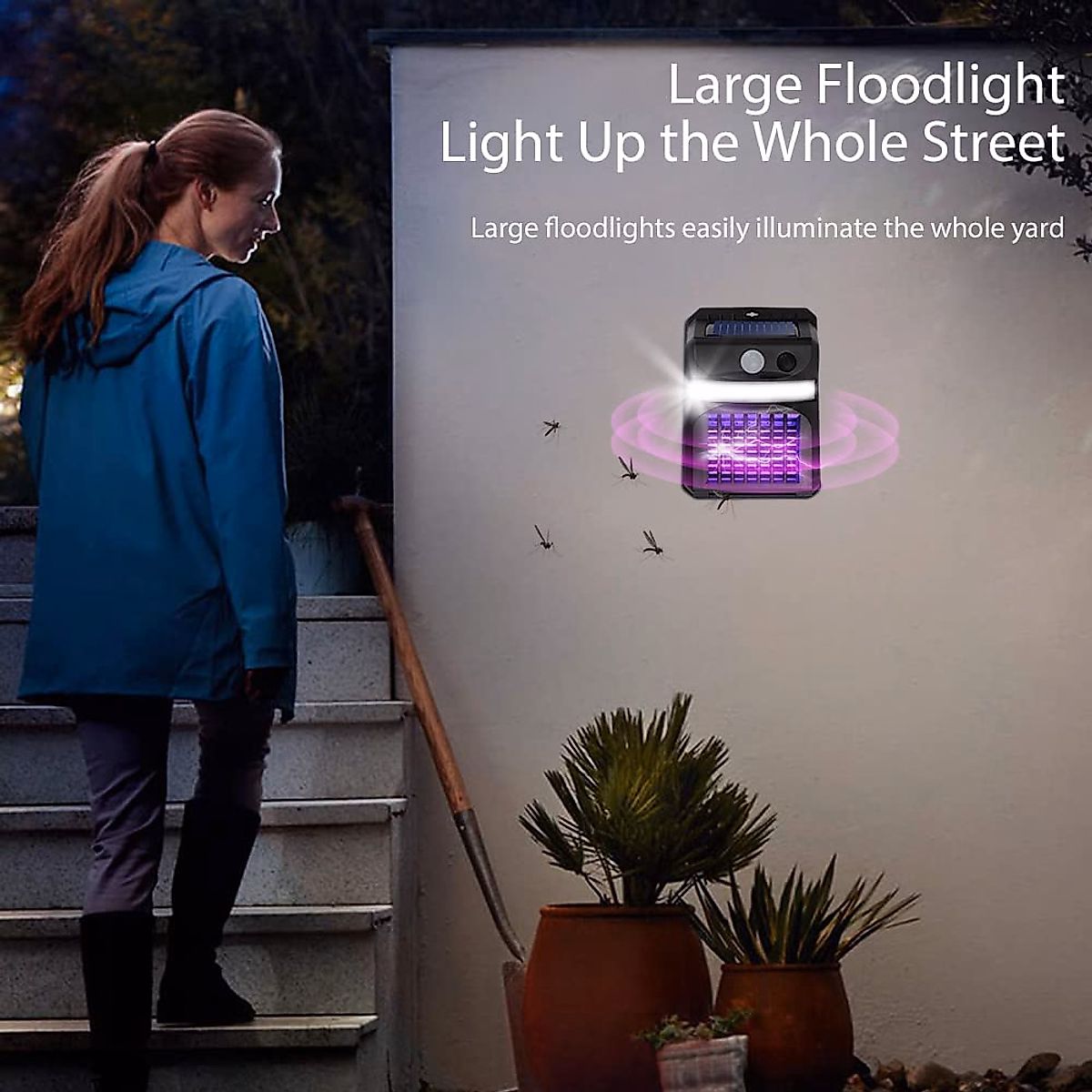 Solar Mosquito Zapper Outdoor, Bug Zapper Outdoor Electric, Insect Fly Traps with Motion Sensor Lights, Wall Lamp for Outdoor Garden Yard (4Pack-White)