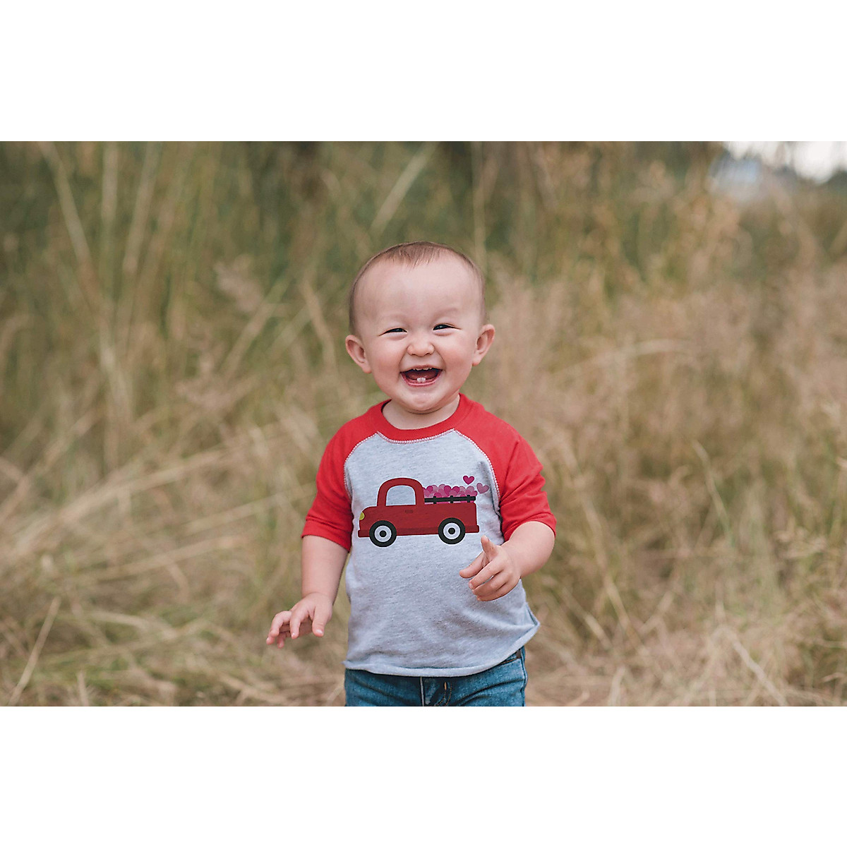 7 ate 9 Apparel Kid's Love Truck Valentine's Day Red Raglan Shirt 5T