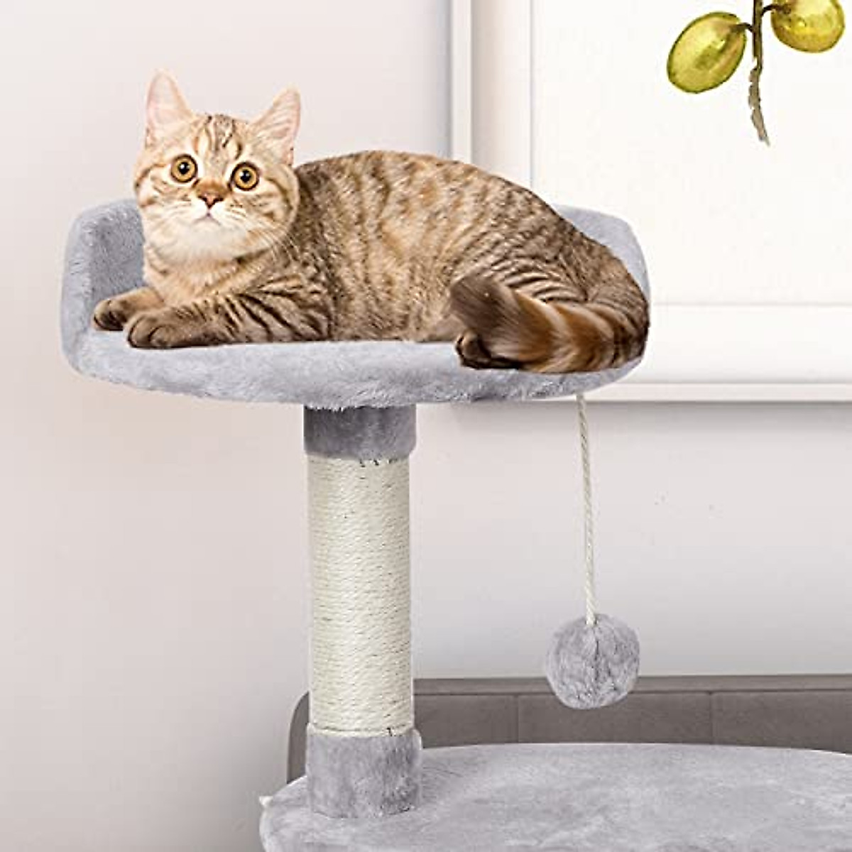 FISH&NAP US15H Cat Tree Cat Tower Cat Condo Sisal Scratching Posts with Jump Platform Cat Furniture Activity Center Play House Grey