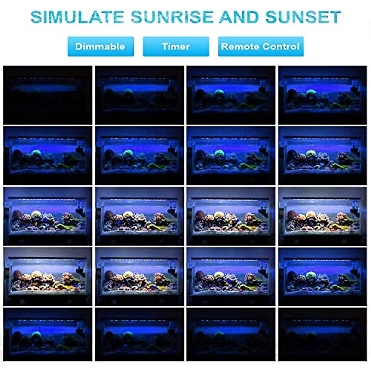 Relassy 300W Large Aquarium Light, Fish Tank Light with 676 LED and Remote Control, Adjustable Brightness Sunrise Sunset Mode and 24H Timer Function, Dimmable Reef Aquarium Lights for Fish Tank