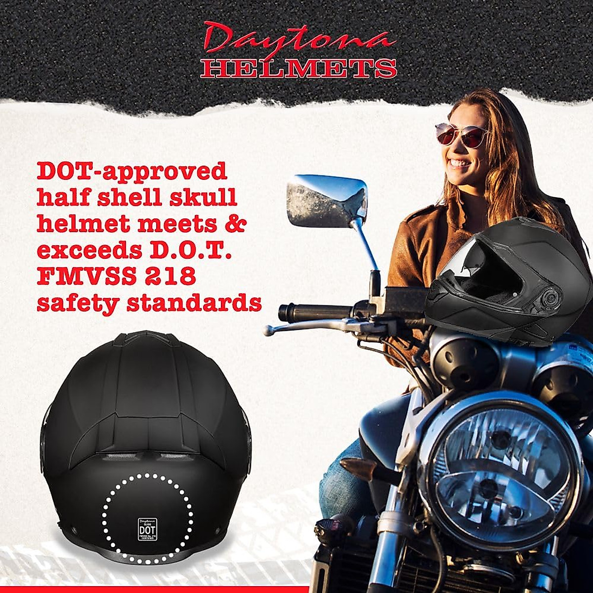 Daytona Glide Helmet - Dull Black - Lightweight Dirt Bike Helmet with Anti-Scratch Shield - DOT Approved Anti Fog Helmet with Dual Density EPS Liner - Bluetooth Compatible - 2XL - 4.25 Pounds