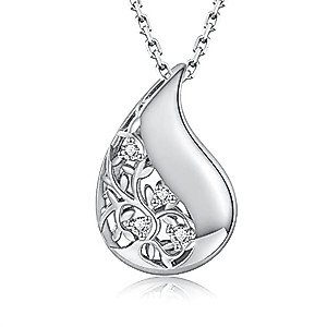 925 Sterling Silver Tree of Life Teardrop Urn Necklace for Ashes Family Tree Keepsake Cremation Pendant Memorial Jewelry for Women