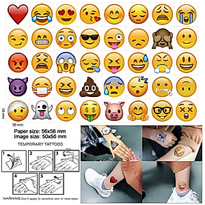 Emoji Temporary Tattoo(160pcs 2inch),Konsait Funny Emoji tattoos Body Stickers for Kids Children Adults for Emoji Party Favors Supplies with Poop Kissing Heart Sunglasses Smirk Relaxed Smile Emoticon