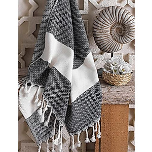 Die Caprie Turkish Hand Towels Set of 2 | 100% Cotton, 16 x 40 Inches | Decorative Bathroom Towel for Hand, Face, Gym, Yoga, Dishcloth, Kitchen and Bath(2 Hand Towels, Black)