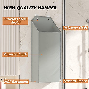 MaxGear Hanging Laundry Hamper, Over the Door Hamper with 2 Kinds of Hooks for Dirty Clothes Organizer, Wall Hanging Laundry Basket with Zipper for Bathroom, Wardrobe, Dormitory (Grey-1 Pack)