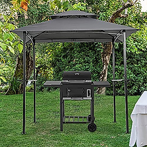 8' x 5' Grill Gazebo Replacement Canopy, Replacement Canopy Top Cover, Double Tiered Replacement Canopy, BBQ Gazebo Roof Top, Gray