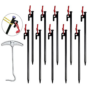 Hikeman 10pc-Pack Steel Tent Stakes,7.8”/11.8” Heavy Duty Tent Pegs with Stakes Puller Black Ground Nails for Car Camping Shelter Outdoor Trip Canopy (Black 11.8 inch)