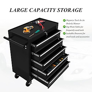 CuisinSmart Tool Chest,5 Drawers Multifunctional Tool Cart with Wheels,Metal Rolling Tool Cart Storage for Garage Workshop Warehouse Repair Shop,Black