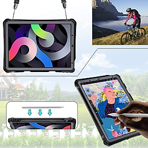 Shellbox Case for iPad Air 4th/5th Generation 2022-2020, Waterproof Dustproof Shockproof Case with 360° Full-Body Protection,Lanyard and Kickstand