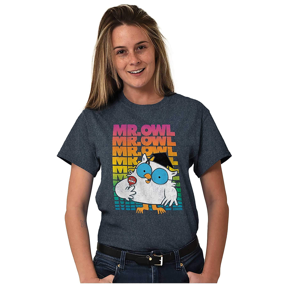 Mr Owl Vintage Retro Tootsie Pops Graphic T Shirt Men or Women Heather Navy