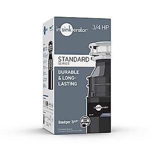 InSinkErator Badger 5XP Garbage Disposal with Power Cord, Standard Series 3/4 HP Continuous Feed Food Waste Disposer, Badger 5XP W/C