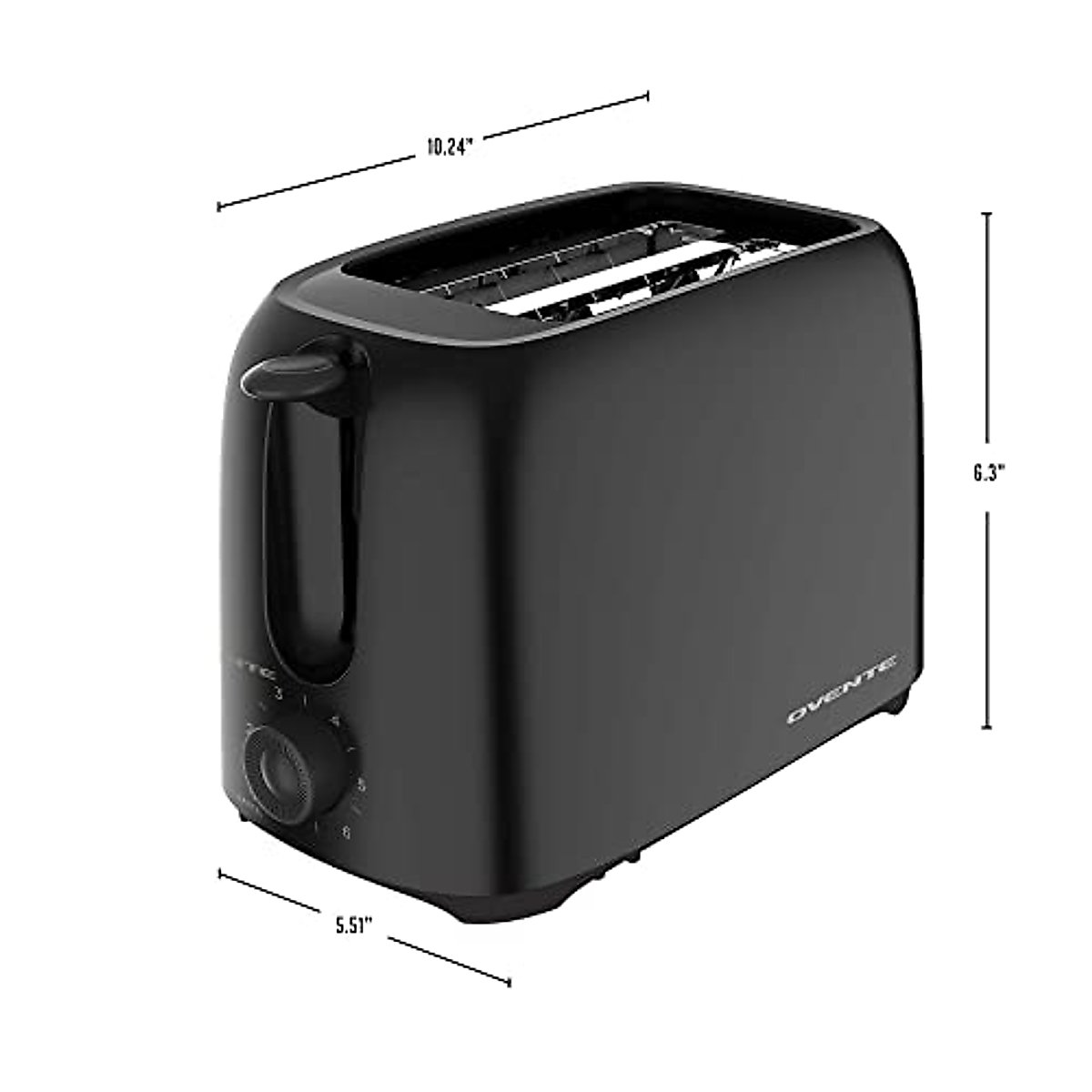 Ovente Electric 2-Slice Toaster Machine, 700W with 6-Shade Toast Setting, Removable Crumb Tray, Compact and Easy to Use, Perfect on Kitchen Countertop for Toasting Bread, Bagel & Waffle, Black TP2210B