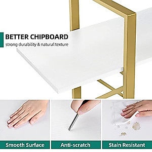 YITAHOME 5-Tier Gold Bookshelf, Artsy Modern Freestanding 5 Shelf Bookcases and Bookshelves, Book Rack, Storage Rack Shelves in in Living Room Home Office, Gold & White