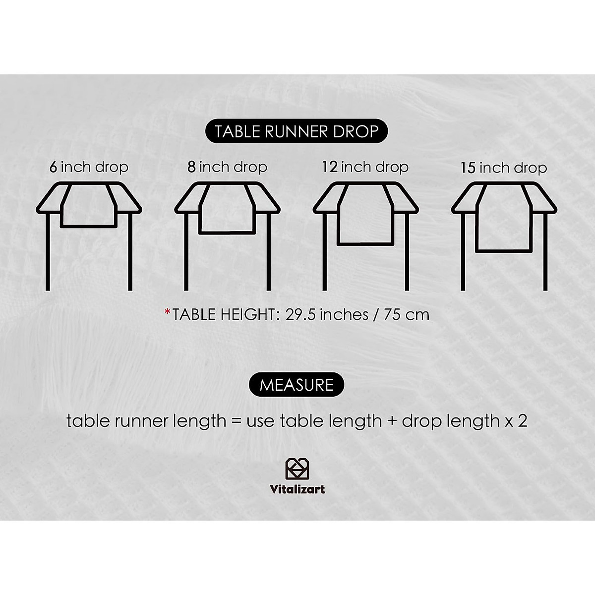 Vitalizart Dusty Green Table Runner 14"x36" Waffle Weave Boho Rustic Fringe Cotton Farmhouse Table Cloth for Home Decor Coffee Table Bedroom Kitchen Dining Bridal Wedding Baby Shower Decoration