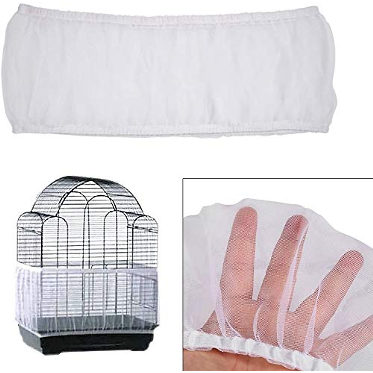 4 Colors Bird Cage Skirt, Large Size Ventilated Soft Nylon Bird Cage Cover Shell Seed Catcher for Pet Products 52-98.4inch Circumference Mesh Pet Bird Cage Prevent Seeds from Falling (White)