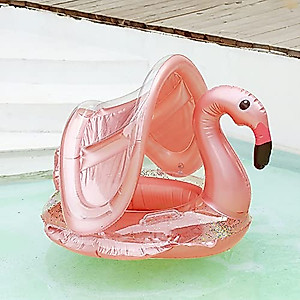 Ekoropshop Baby Pool Float with Canopy Inflatable Flamingo Swimming Pool Float Swimming Ring with Safety Seat for Kid 4-48 Months