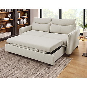 THSUPER 75-Inch Queen Size Convertible Sleeper Sofa Bed, Comfortable Pull-Out Futon Loveseat, Full Love Seat for RV Small Spaces, Hide-A-Bed Fold Out Couch - Beige