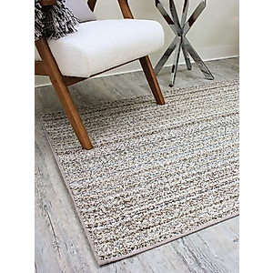KOECKRITZ Boho Striped Beige Recycled Area Rug | Indoor Berber Loop Pile | Unique Washable Area Rug for Bedroom, Living Room, Kitchen, Office, Dorm & Dining Room | 6' x 9' Boho