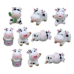 PRETYZOOM 10pcs Miniature Figurines Cow Cattle Year Ox Cow Cake Topper Fairy Garden Animals for Micro Landscape Plant Pots Bonsai Craft Decorations(Random Style)