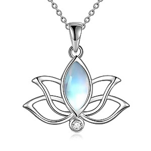 YFN Lotus Flower Necklace Sterling Silver Moonstone Lotus Pendant Lotus Jewelry Gifts for Women