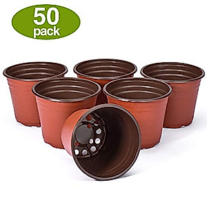 Delxo 50 Pcs 6 Inch Plants Nursery Pots Reusable Plant Seeding Nursery Pot Waterproof Plastic Pots Seed Starting Pots