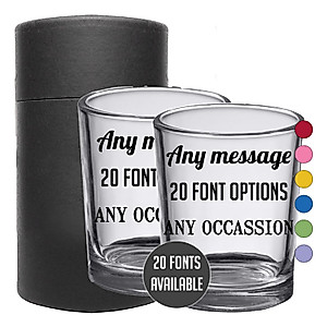 Personalized Printed 2.5oz Shot Glasses 2pk – Customized Gift for Women Men, Custom Message Name, Birthday Gift Ideas Friend Her Him, 21st Party Favors, Cute Funny Unique, 16 Colors, Your Text Here