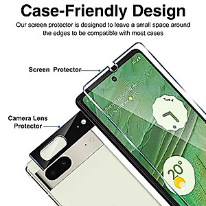 TQLGY 3 Pack Screen Protector for Google Pixel 7 with 3 Pack Camera Lens Protector, 9H Tempered Glass Film, Fingerprint Unlock Compatible, Ultra HD, Anti Scratch, Bubble Free, Case Friendly