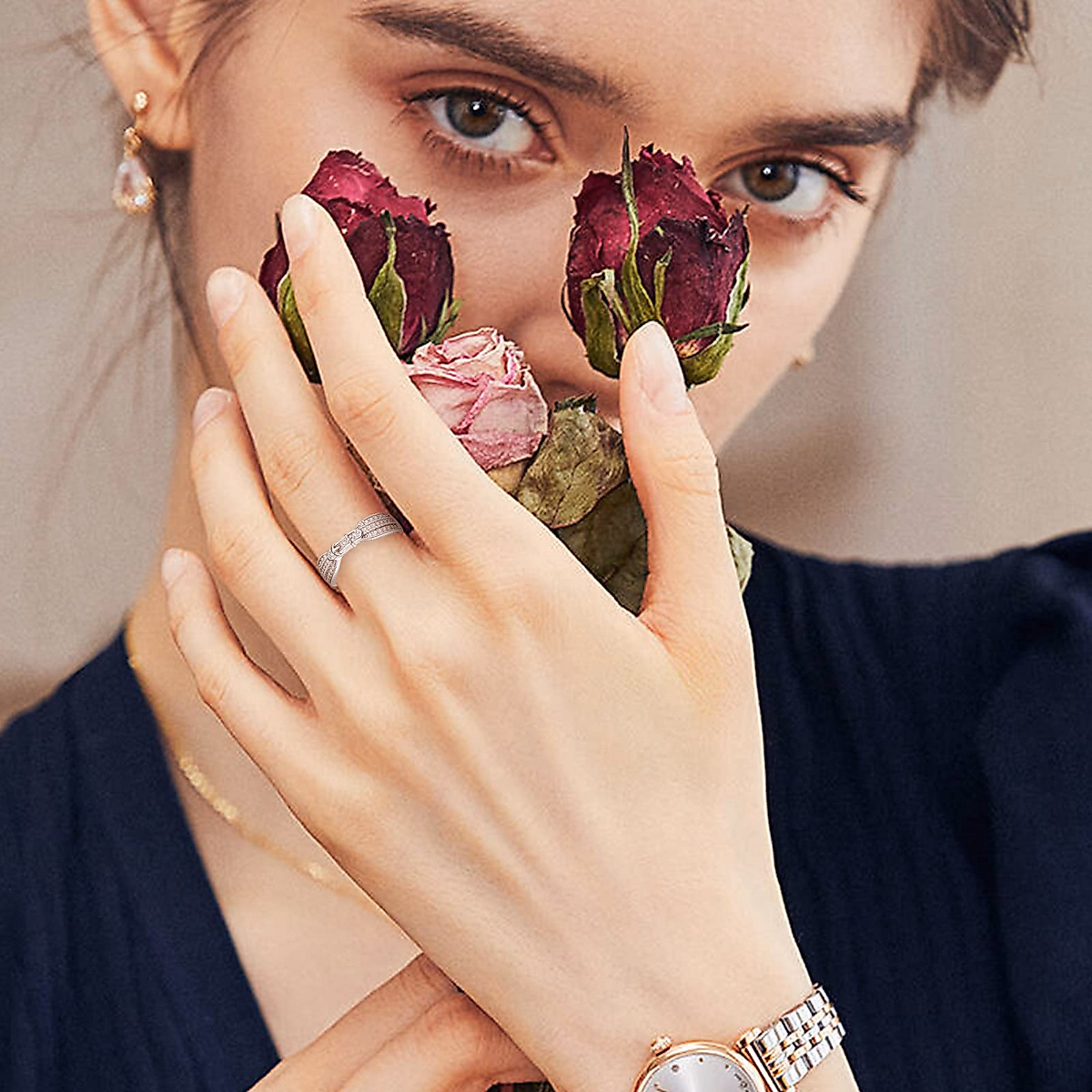 JIARUI Belt Buckle Band Style Promise Statement Ring/Rings for Women Made of S925 Sterling Silver with Pavé Setting Cubic Zirconia Size8