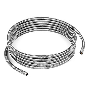 JUWO 18 FT Refrigerator Water Line, 1/4 Inch Compression Stainless Steel Ice Maker Hose Connector, For Medium-sized Residences with Long Distance