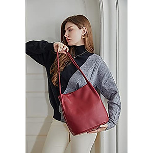 Iswee Soft Leather Tote Red Leather Handbags for Women Shoulder Bag Extra Large Purses Ladies Bag Hobo Handbags Satchel (Wine Lichee)