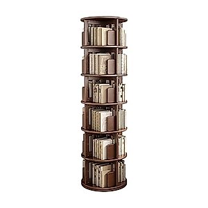 VERAMY 6 Tier Tall Book Shelf Rotating Bookshelf Floor Standing Bookcase Storage Rack Large Capacity Bookshelf Utility Organizer Shelves for Bedroom Living Room Study Room (Color : Brown)