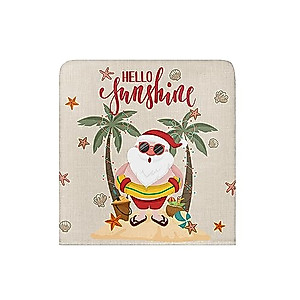 AMZRicher Christmas Chair Back Covers for Dining Chairs 4 Pack, Washable Removable Chair Slipcover Back Chair Protector for Wedding Party Baby Shower Coastal Santa Xmas Beach Starfish Shell