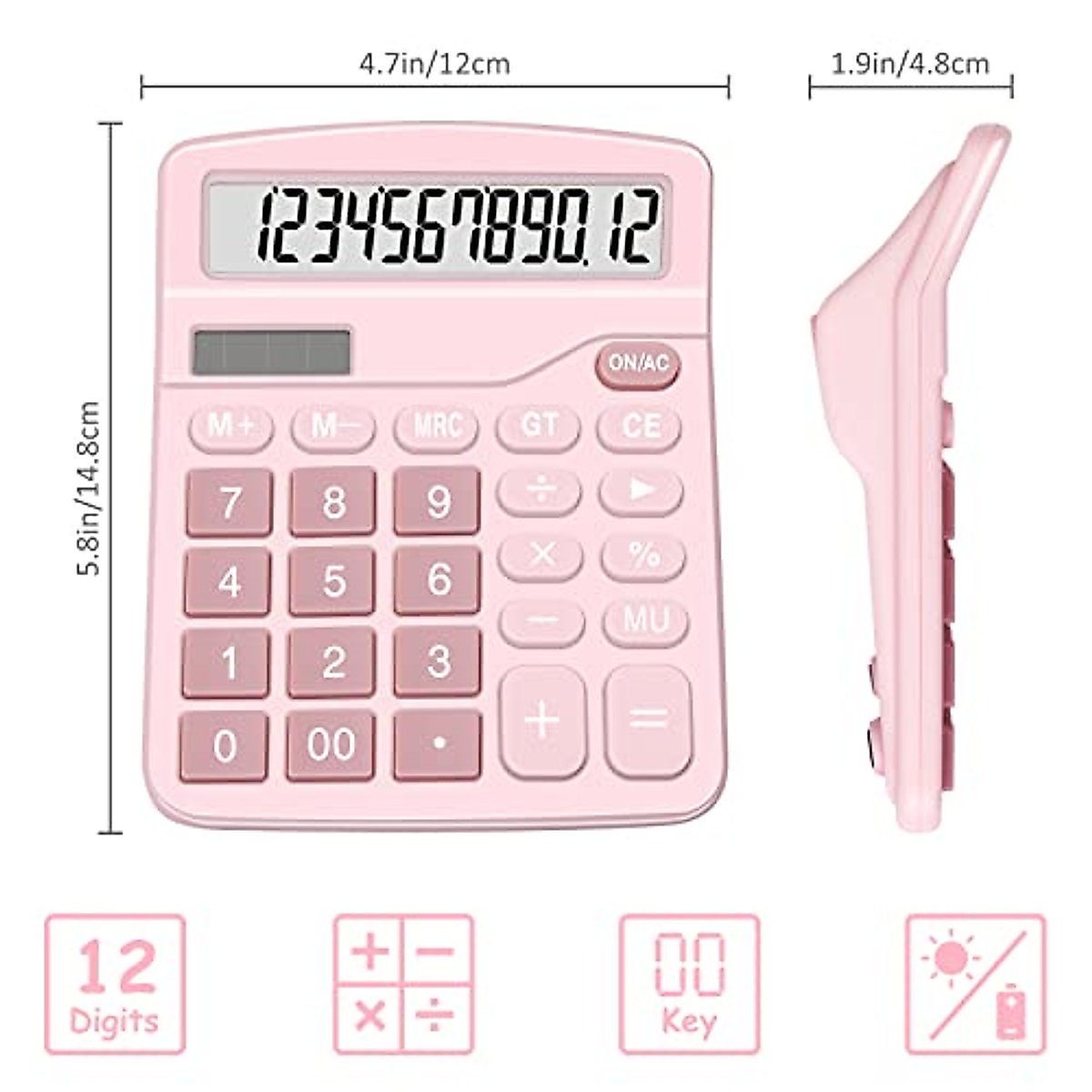 Calculators, Splaks 2 Pack Standard Functional Desktop Calculators Sola and AA Battery Dual Power Electronic Basic Calculator with 12-Digit Large Display for Office, Home, School (1 Blue & 1 Pink)