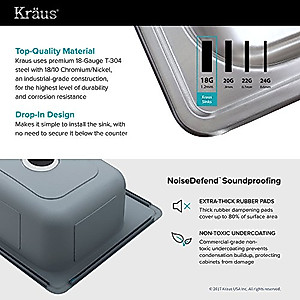 Kraus KTM25 25 inch Topmount Single Bowl 18 gauge Stainless Steel Kitchen Sink