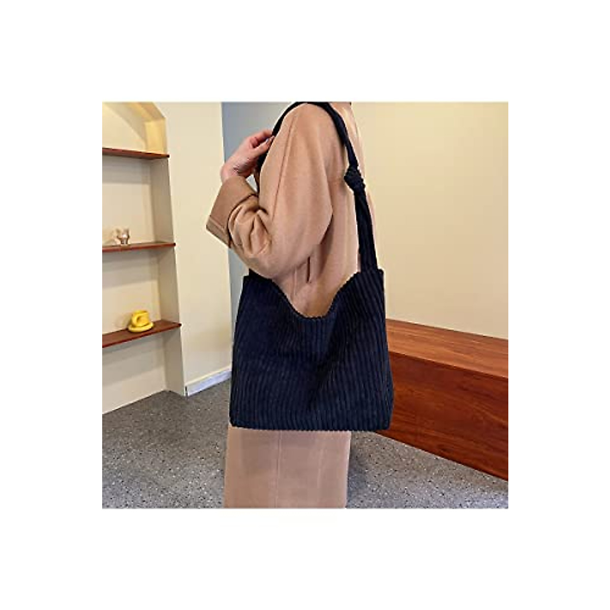 Ulisty Women Corduroy Tote Bag Fashion Shoulder Bag Casual Hobo Bag Shopping Bag Handbag black