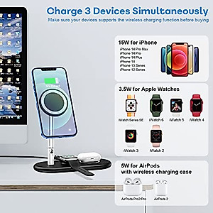 GEJIUCAI 3 in 1 Magnetic Wireless Charger, Adjustable Charging Station for Apple iPhone/iWatch/Airpods, for iPhone 14 13 12 Pro Max Mini, Airpods 3/2/Pro, iWatch 7/6/SE/5/4/3/2