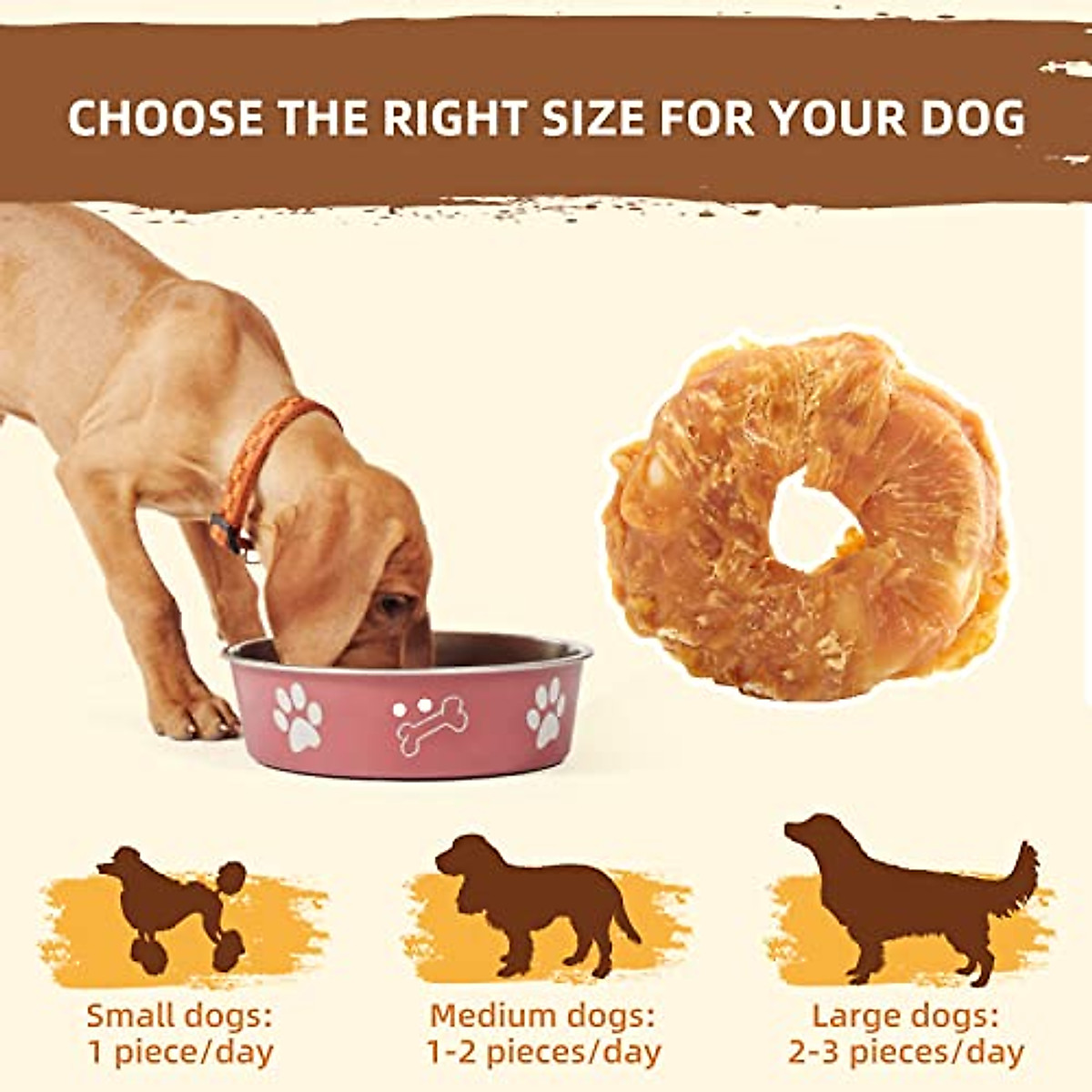 Jungle Calling Dog Treats Long Lasting, Rawhide Chews for Dogs, Chicken Wrapped Rawhide Donuts, Chewy Snacks for Medium Large Dogs